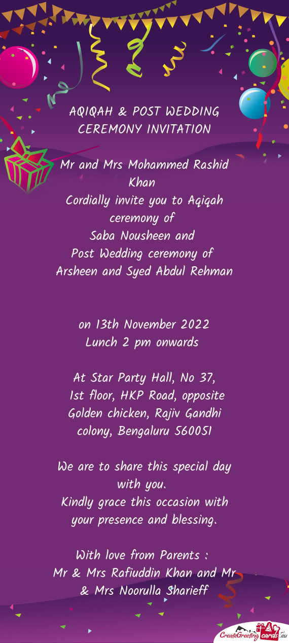 AQIQAH POST WEDDING CEREMONY INVITATION Free Cards