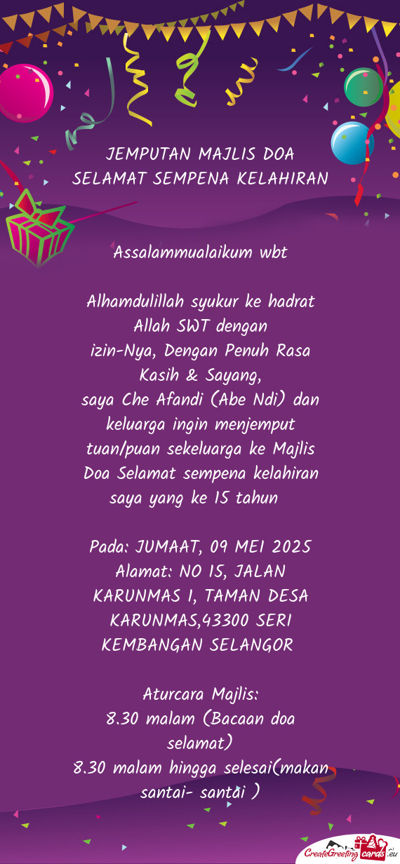 JEMPUTAN MAJLIS DOA SELAMAT SEMPENA KELAHIRAN - Free cards