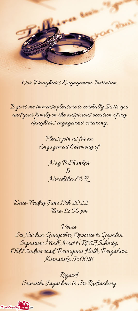 Our Daughter s Engagement Invitation Free Cards Our Daughter s Engagement Invitation Free Cards